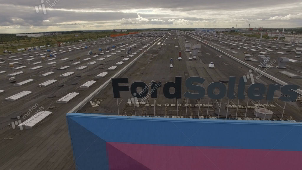 Aerial View Ford Cars Production Plant With Brand Name On Roof Stock ...