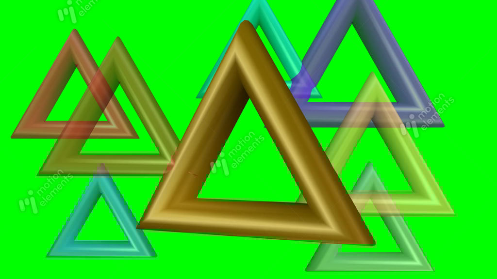 Abstract Creative Animation With Triangles. Metallic Triangles On Green ...