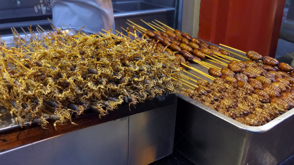Chinese Food Fried Scorpions Insects Bugs In Market Beijing China Stock ...