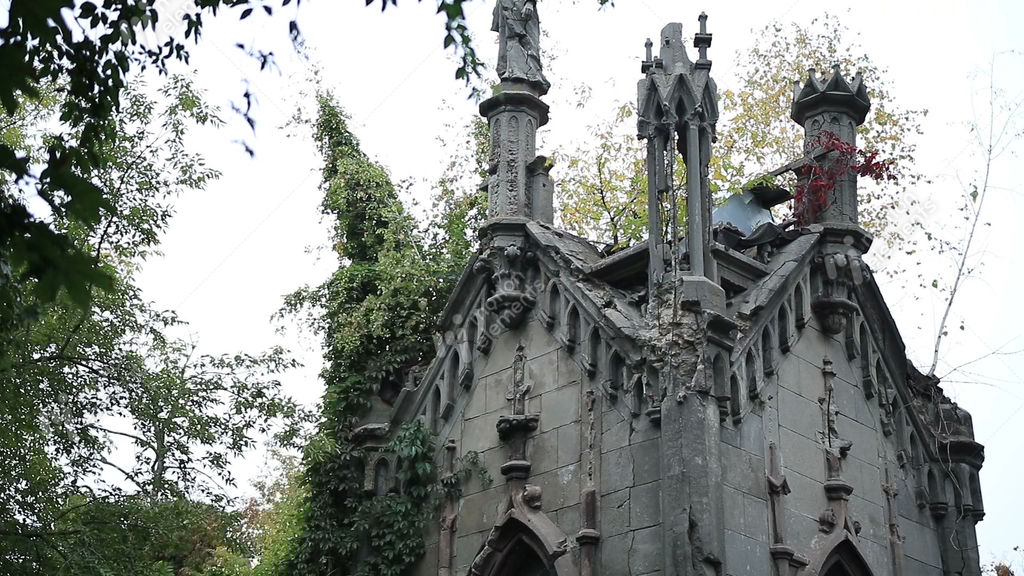 Ancient Crypt With Statues In Graveyard Cemetery Stock video footage ...