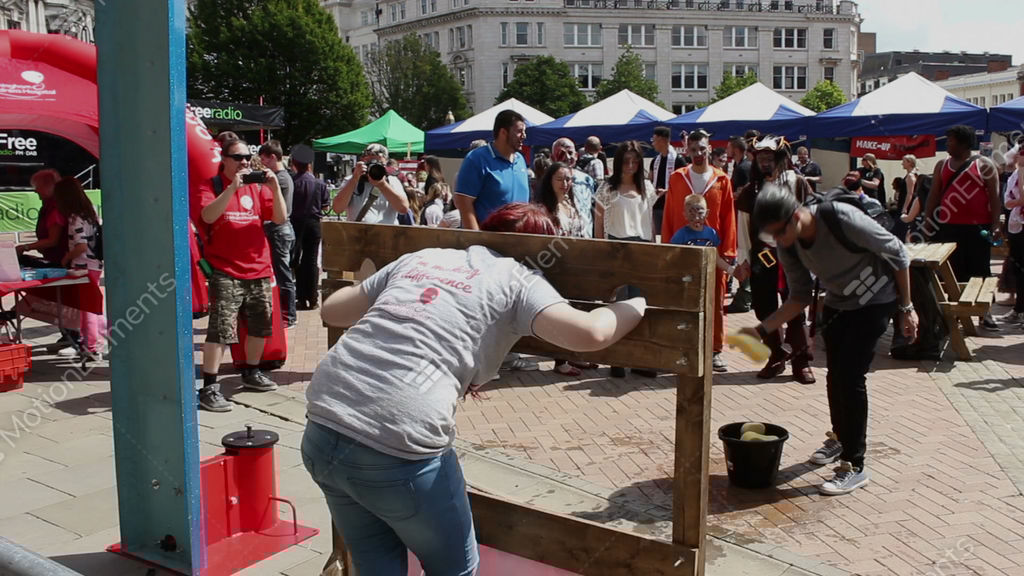 Wet Sponge Throwing Game-woman In The Stocks- Zombie Festival Stock ...