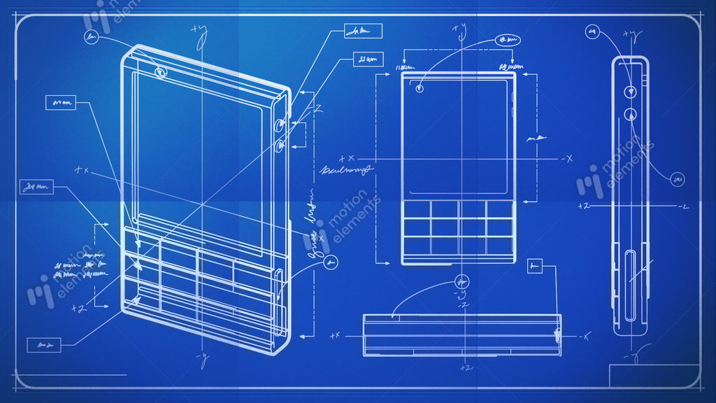 Classic Smartphone Technical Drawing Blueprint Stock Animation | 1646904