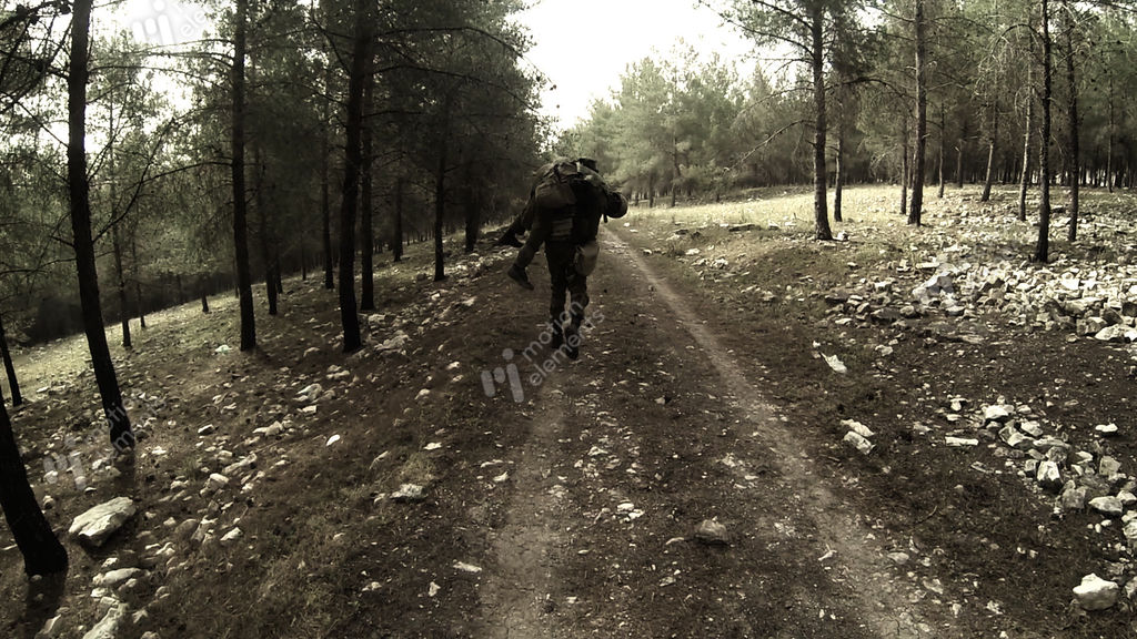 Armed Soldiers Walking Through Field. Soldiers Running With Machine Gun ...