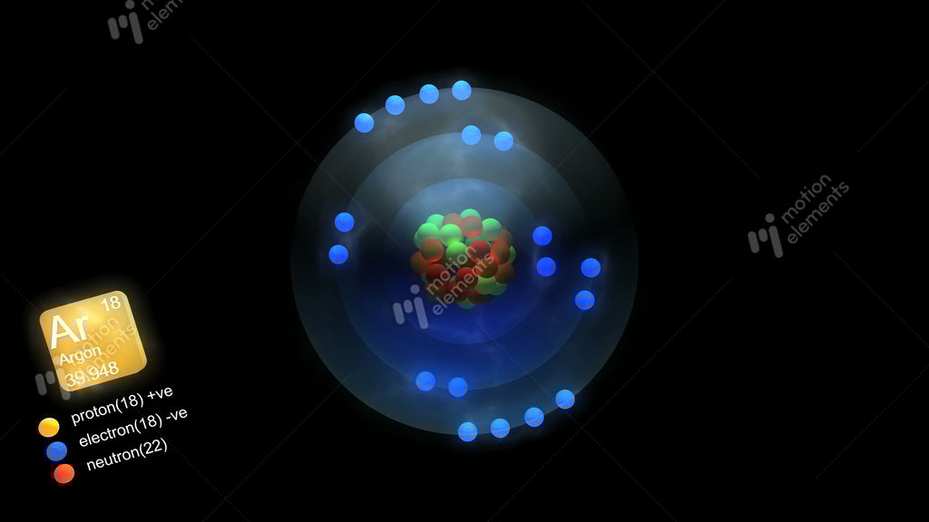 Argon Atom, With Element's Symbol, Number, Mass An Stock Animation ...